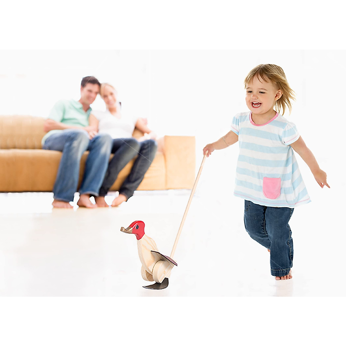 Wooden Push Toy Duck (Dark Green) - 18 Months to 3 Years Old - Walking Toddler Toys Preschool Learning Activities Walking Baby Toys Learning Toys for Toddlers Develops Motor Skills