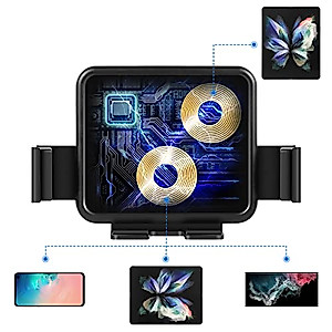 DEMCERT Support Portrait Unfold Charging for Z Fold 3 Car Mount, Wireless Car Charger Compatible for Samsung Galaxy Z Fold 3 Z Fold 4 Auto Clamping Fast Charging Holder with Cooling Fan
