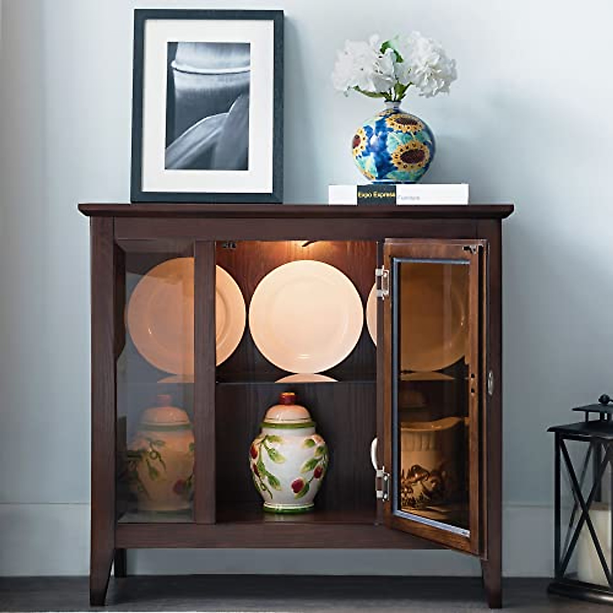 Leick Furniture Entryway Curio Cabinet with Interior Light, Chocolate Oak