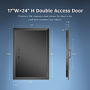 Anfrere 17" W x 24" H Outdoor Kitchen Doors, Premium 304 Stainless Steel Black BBQ Island Panel Access Door for Outside Kitchen Commercial Grilling Station Barbeque Oven Storage Cabinet Door, 1724LB