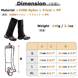 YAPJEB Leg Gaiters, Waterproof Snow Boot Gaiters for Hiking Skiing Hunting Climbing, Ajustable Shoes Cover for Men & Women(Black - S)