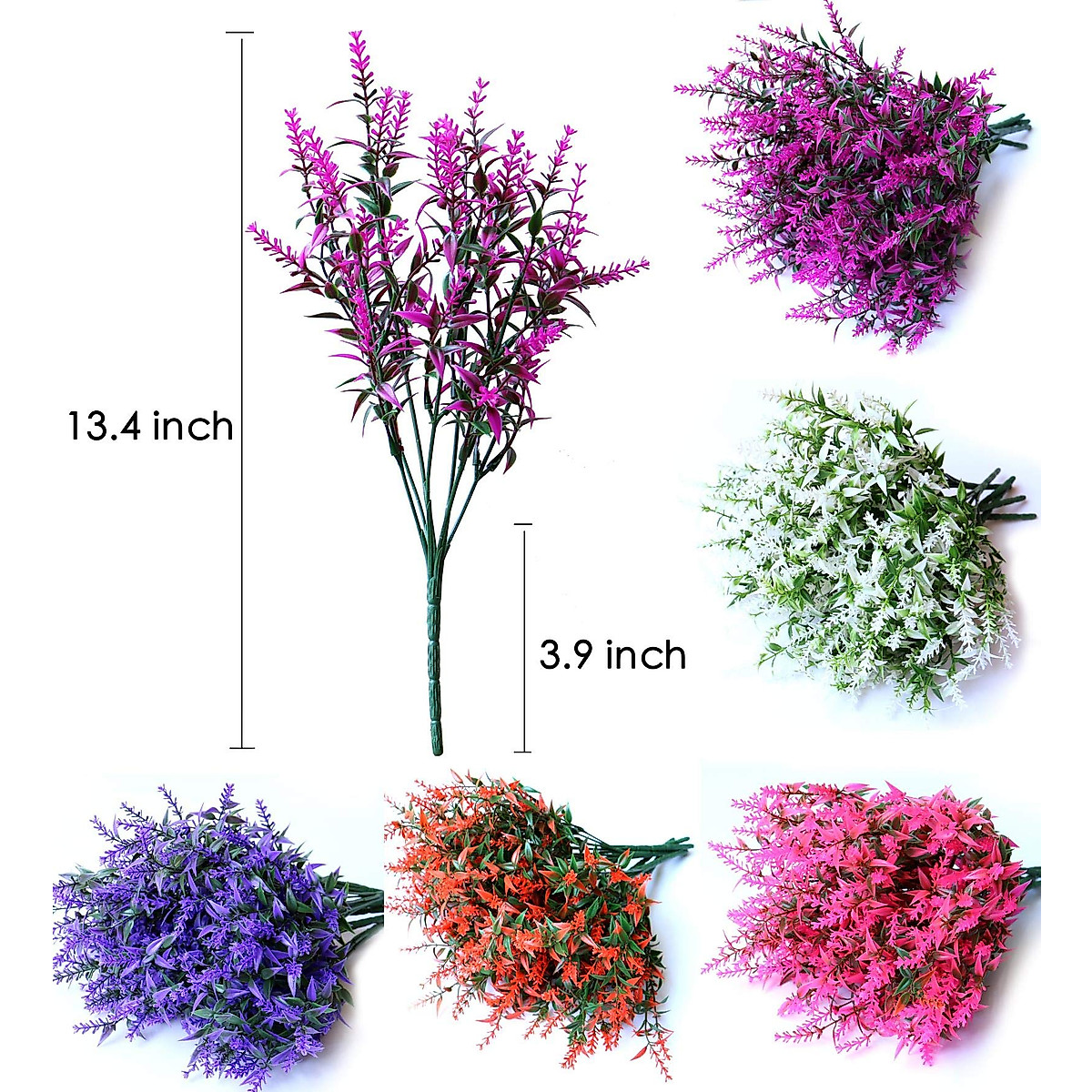 Gormiya 10pcs Outdoor Artificial Lavender Flowers UV Resistant Plastic Fake Lavender Purple Plants Faux Greenery Hanging Floral Arrangement for Window Box Garden Backyard Porch Home (Pink)