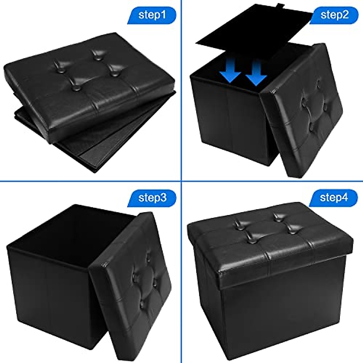 Bsketa Storage Ottoman, Folding Foot Stool with Thicker Foam Padded Seat Small Leather Storage Ottoman Bench Foot Rest for Living Room Foldable Coffee Table 17x13x13in