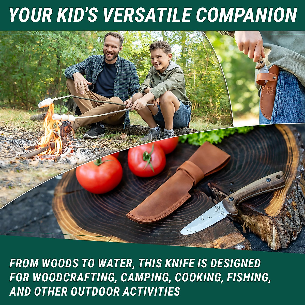 BeaverCraft BSH Kid Kids Knife Boy Scout Knife LS2P1 Stropping Leather Strop for Knife Sharpening Strop Double Sided