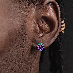 4 Pairs Black Screw Back of Earrings Cubic Zirconia Studs for Women Men 20G Can Wear Double Side Surgical Stainless Steel Hypoallergenic Jewelry (4 Pairs Black 6mm)