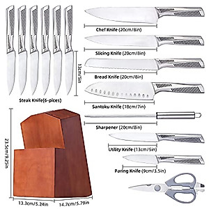 LASTOOLS Kitchen Knife Set, 15 Pieces Knife Sets for Kitchen with Wood Block, Super Sharp and Sturdy Superior German Stainless Steel Knife Sets, Meat Scissors, Knife Sharpener