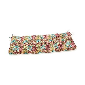 Pillow Perfect Outdoor/Indoor Tufted Bench/Swing Cushion, 18" x 56", Blue Corinthian Dapple