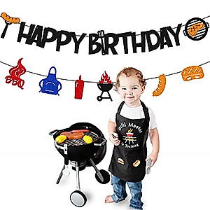 BBQ Happy Birthday Banner for Barbecue Picnic Sauce Grill Sausage Fork Fire Camping Theme Bday Party Supplies Black Glitter Decorations