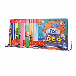 Sooyee 4 Pack 15 Inch Acrylic Invisible Kids Floating Bookshelf for Kids Room,Modern Picture Ledge Display Toy Storage Wall Shelf,Clear (4 Pack)