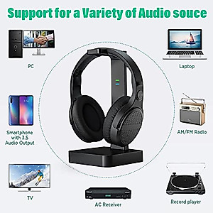 MONODEAL Wireless Headphones for TV Watching with Digital Optical RCA 2.4GHz RF Transmitter Charging Dock, Over Ear Headset with 3 Audio Modes, 197FT Wireless Range, 10Hrs Audio Playtime