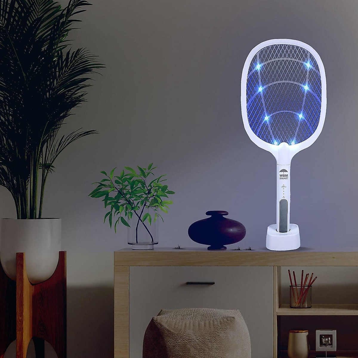 WBM SMART 2 in 1 Electric Bug Zapper, Mosquitoes Trap Lamp & Racket, USB Rechargeable Electric Fly Swatter for Home and Outdoor Powerful Grid 3-Layer Safety Mesh Safe to Touch