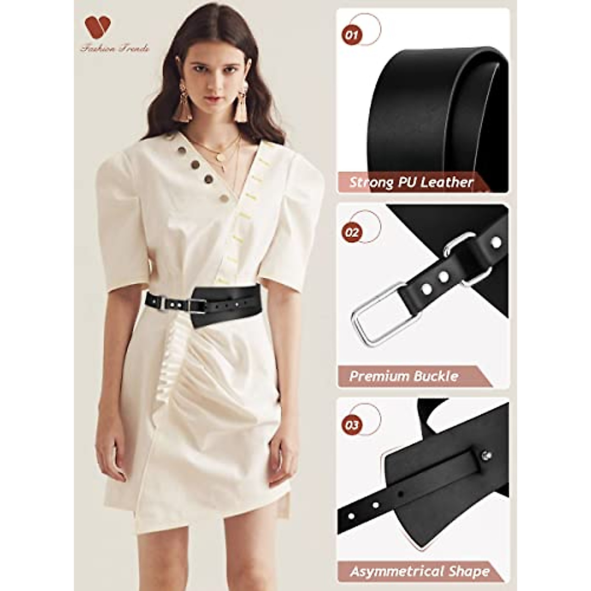 FIORETTO Wide Black Belt Women Fashion for Dress Leather Waist Belt Ladies Vintage Cinch Belts