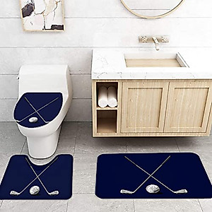 LiDU Golf Club 4 Pcs Shower Curtain Set, 36" x 72" Waterproof Shower Curtains with 12 Hooks, Golf Sport Navy Blue Modern Abstract Art Bathroom Sets with Shower Curtain and Rugs