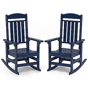NAVINE Outdoor Rocking Chairs Set of 2, Oversized High Back Patio Rocking Chairs, All Weather Porch Rocking Chairs for Outside. Navy Blue