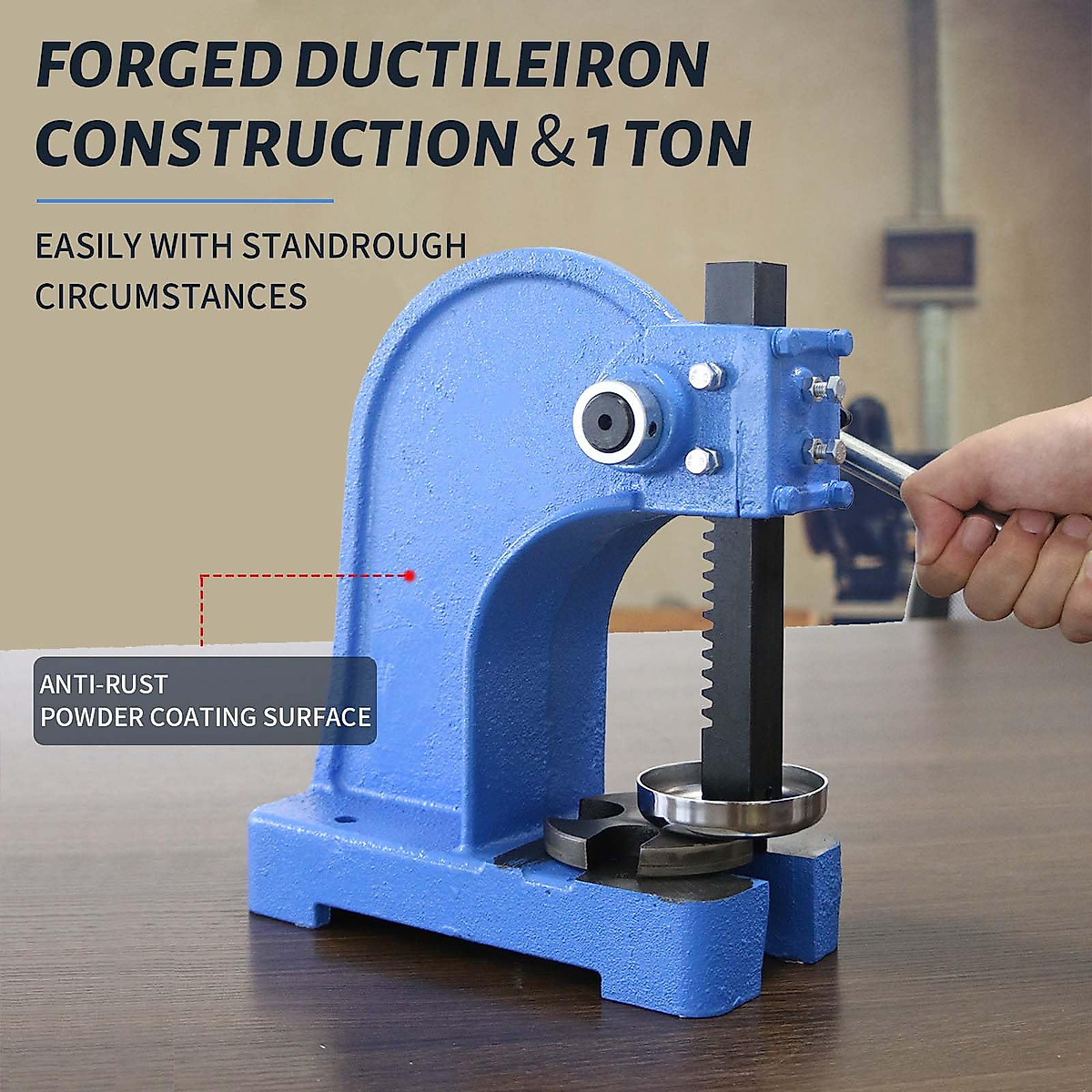 PNBO 1 Ton Manual Arbor Press,Heavy Duty Cast Iron Desktop Punch Press Machine, for Riveting Punching Holes