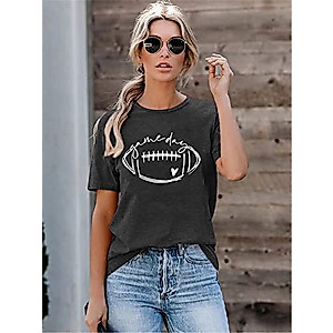Game Day Football T Shirts Women Football Mom Tee Tops Funny Sunday Casual Short Sleeve Tee Shirts