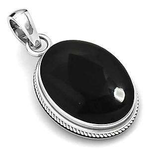 JEWELOPORIUM 925 Silver Pendant for Women Genuine Black Onyx Gemstone Costume Silver Pendant Necklace Easter Gift Vintage Jewelry