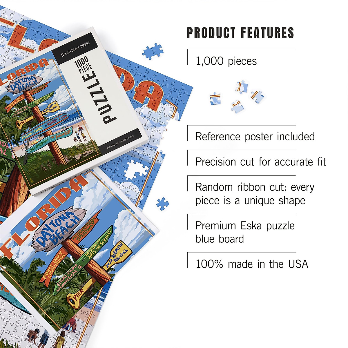 Daytona Beach, Florida, Destinations Sign (1000 Piece Puzzle, Challenging Jigsaw Puzzle for Adults, Made in USA)