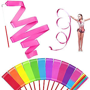 HiUnicorn 12PCS Rainbow Dance Wands Ribbon Streamers for Kids Gymnastics Rhythmic Dancing Twirling Sticks Silks Wands for Girls Circus Carnival Birthday Party Favors Rewards Gift