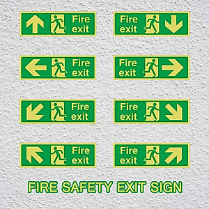 Renococo Fire Exit Sign Stickers,Photoluminescent Fire Safety"Fire Exit" Sign,Decal Adhesive Glow in The Dark with Direction Arrows 14in x 5.5Inch