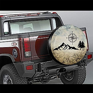 cozipink Nature Mountain Compass Spare Tire Cover Wheel Protectors Weatherproof Universal for Trailer Rv SUV Truck Camper Travel Trailer 14" 15" 16" 17"
