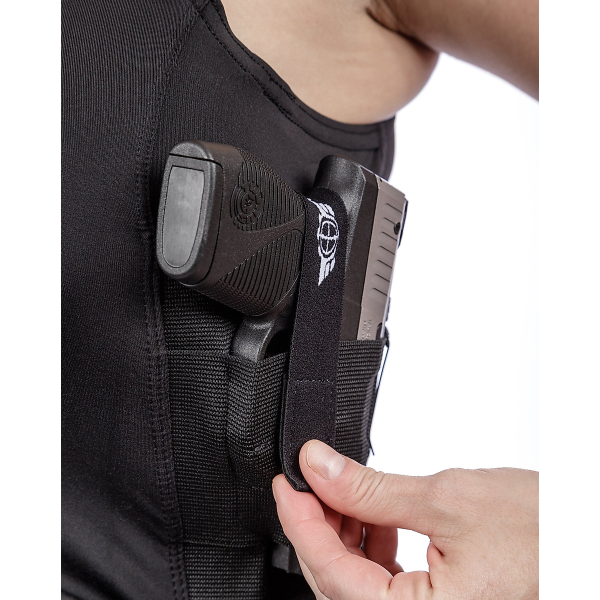 CCW Tactical Holster Shirt Tank Top Concealed Carry & Workout, Moisture Wicking, Right/Left Black