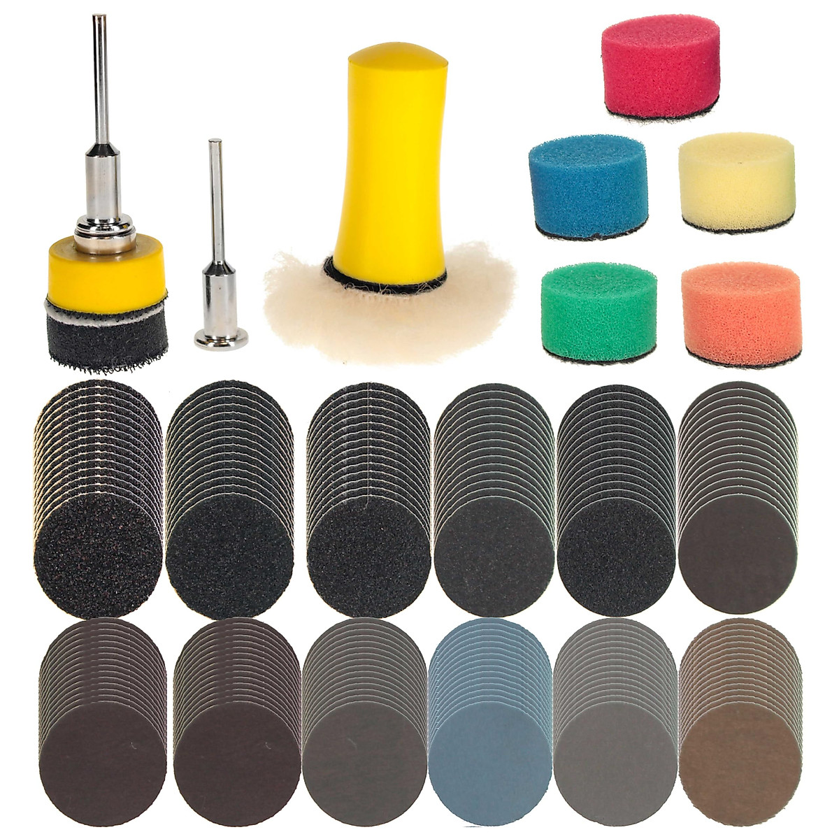 Dura-Gold 191-Piece 1" Micro Sanding & Polishing Set - Includes 180 Sandpaper Discs, 12 Grits From 60 to 10,000, Polishing Pads, Backing Plate - Use Drills, Air Grinders, Rotary Tools - Auto Detailing