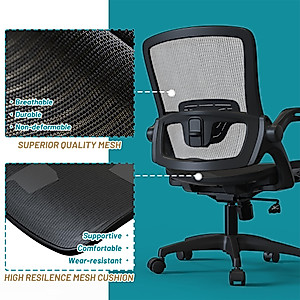 Ergonomic Mesh Office Chair Comfy Swivel Black Home Desk Chair Comfortable Modern Computer Chair Flip Up Arms with Lumbar Support Task Chair with Wheels Office Desk Chair Adjustable Height