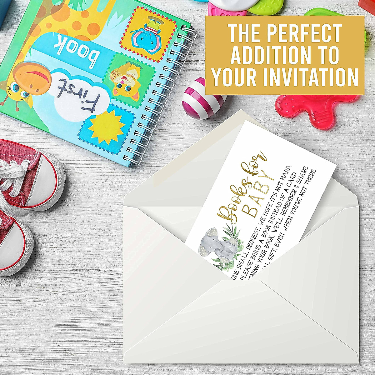 Hadley Designs 25 Elephant Greenery Invitations, 25 Books Request Cards, Sprinkle Invite, Bring A Book Instead Of A Card, Guest Book Alternative, Invitation Inserts for Baby Shower