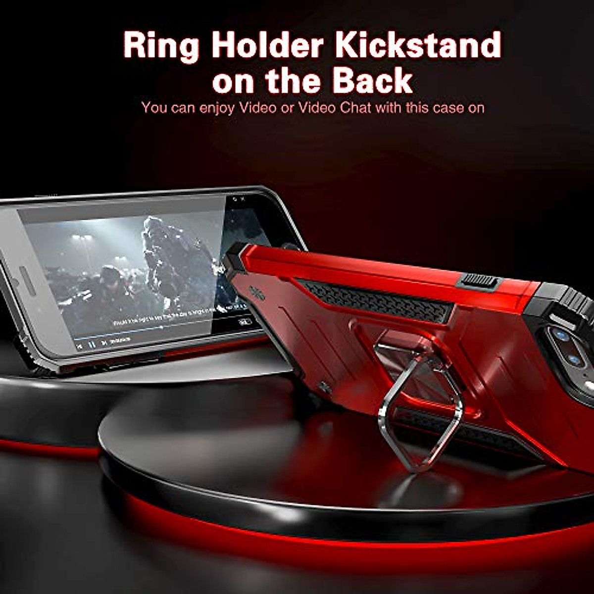 IDYStar iPhone 8 Plus Case with Screen Protector,Shock Absorption Drop Test Cover with Car Mount Kickstand Lightweight Protective Phone Case for iPhone 8 Plus iPhone 7 Plus iPhone 6S Plus, Red