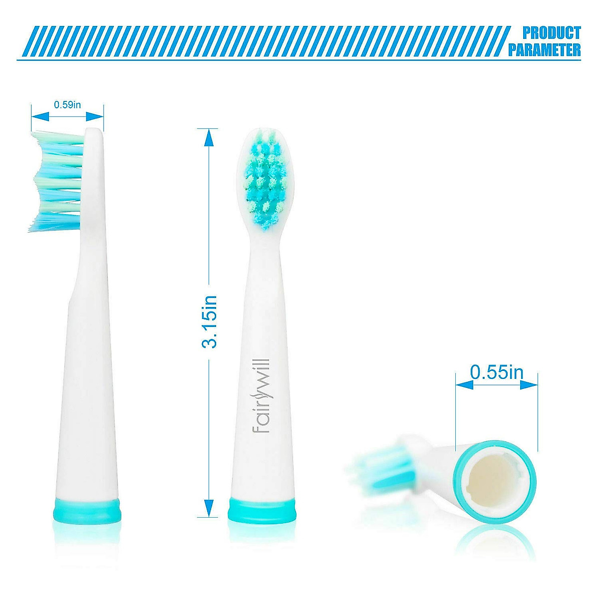 GSParts 4pcs Soft Electric Toothbrush Replacement Heads for Fairywill FW-659/507/508/917