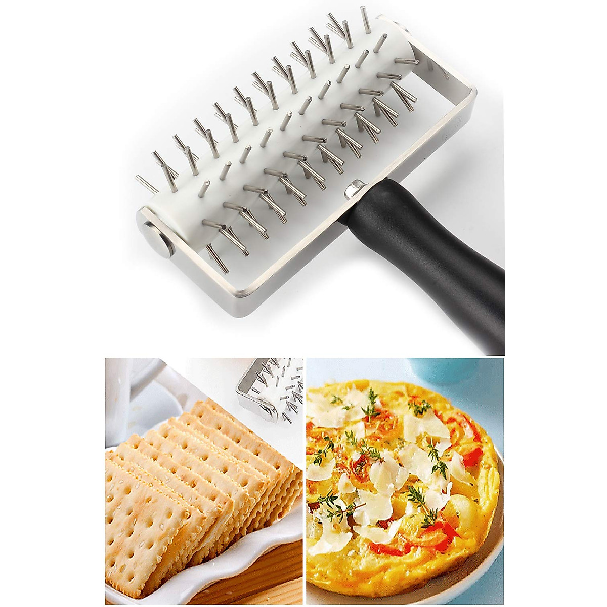 AMPSEVEN Pizza Dough Docker Roller - Professional Stainless Steel Pastry Docker Roller with Spike for Homemade Baking Cake crackers Pie Hole Maker,Prevent Dough from Blistering