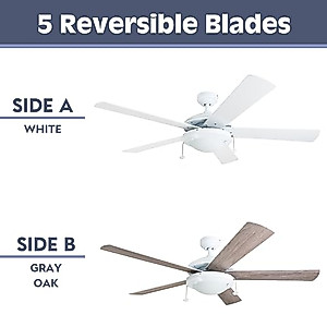 Prominence Home Bolivar, 52 Inch Modern LED Ceiling Fan with Light, Pull Chain, Dual Mounting Options, Dual Finish Blades, Reversible Motor - 80101-01 (White)