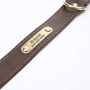 Personalized Dog Collar - Engraved Vegan Soft Leather - Custom Small Medium or Large Size with Name Plate (Large, Brown)