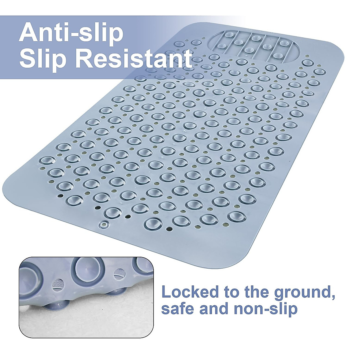 Bathmat Non Slip Resistant for Tub,Shower mat Rubber Bathtub mat, Non Slip Rubber Bathtub Mat, Machine Washable,Fast-Drying, Super Absorbent (27.5" x 14.2", Blue)