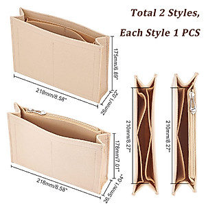 WADORN 2 Styles Felt Purse Organizer Insert, Handbag Shaper Liner with Zipper Eyelet Toiletry Bag Insert Divider Organizer Multiple Compartments Clutch Interior Insert Accessories, 8.5x6.9 Inch