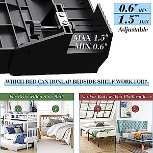 Ronlap Folding Bedside Shelf Organizer for Top Bunk Dorm Clip On Nightstand for College Dorm Loft Bed with Cup Holder Hooks Hanging Cup Plastic Tray for Kids, Black