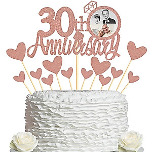 Sumerk 30th Anniversary Cake Topper,13PCS Rose Gold Glitter Cake Toppers Cake Decorations Set for 30th Wedding Anniversary Celebration Party