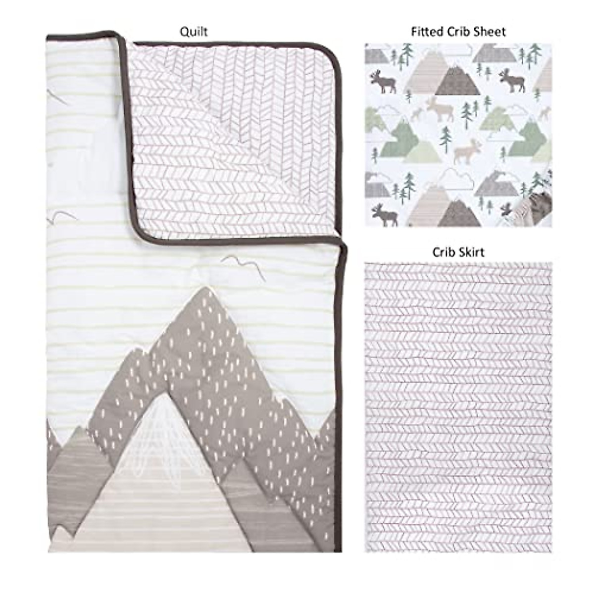 Trend Lab Mountain Baby 3 Piece Crib Bedding Set, Includes Nursery Quilt, Fitted Crib Sheet and Crib Skirt
