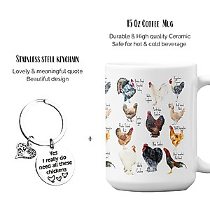 Vivulla68 Breeds of Chicken Coffee Mug 15Oz With Keychain, Chicken Gifts For Chicken Lovers, Chicken Mom Stuffs, Chicken Coffee Cup For Women, Chicken Themed Gifts, Chicken Lady Gifts