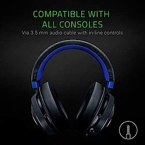 Razer Kraken Gaming Headset: Lightweight Aluminum Frame - Retractable Noise Isolating Microphone - for PC, PS4, PS5, Switch, Xbox One, Xbox Series X & S, Mobile - 3.5 mm Headphone Jack - Black/Blue
