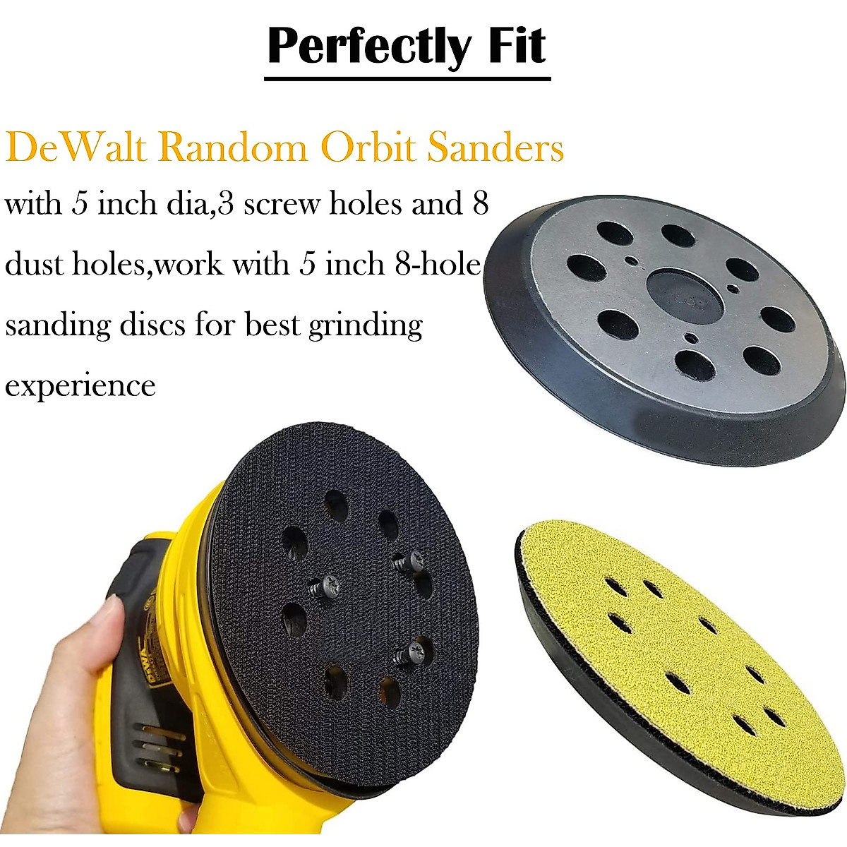 2 Pack 5 Inch 8-Hole Metal Replacement Sander Pads for Dewalt Sander - 5" Hook and Loop Sanding Pads for DeWalt DW420 DW421 DW422 DW423 DW426 D26451 Random Orbital Sander (2 Pack)