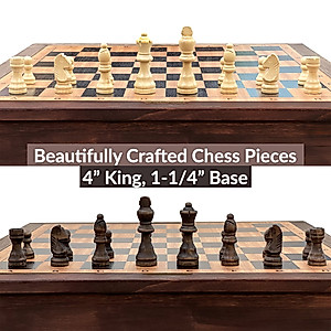 Sterling Games Wooden Chess Table | Chess, Checkers and Backgammon 3 in 1 Combo Game Table Furniture Set, 25" x 25", 4" King