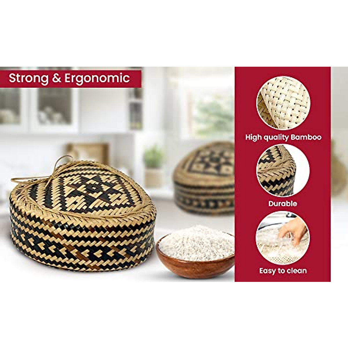 Thai kra-tip sticky rice heart shape (extra small) bamboo basket handmade steamers cookware - 5 inch for home decoration, restaurant or collectible item