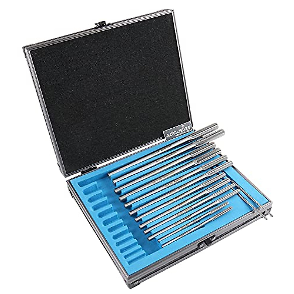 Accusize Industrial Tools Over and Under Sizes 0.1240'' Thru 0.5010'' HSS M2 Premium Chucking Reamer Set, Right Hand Cut, 14pcs/Set, 5528-SX00