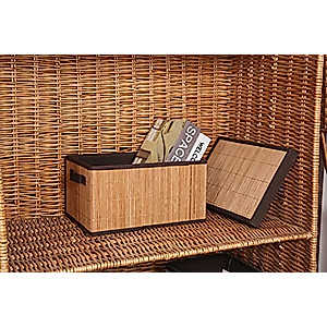 JiaLan Foldable Bamboo storage Organization box with lid, Natural basket for Living room, bedroom, office (Cuboid, Large)