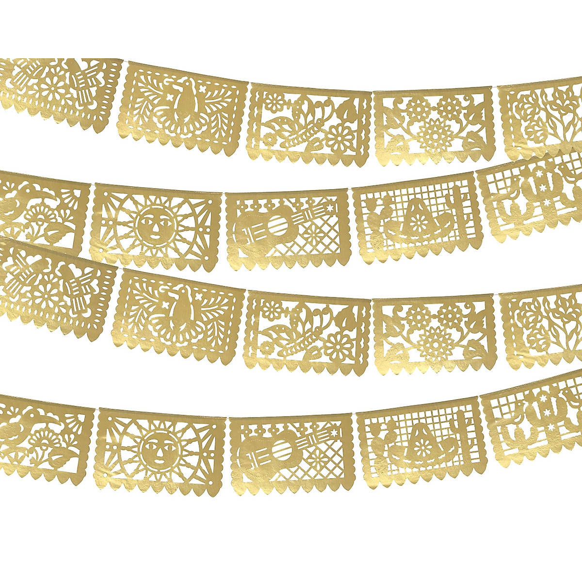 Gold Papel Picado Banner - Matte Gold Papel PicadoTissue Paper Banner for fiestas, weddings, bridal shower, engagement, baby shower, birthdays 2 pack/12ft long each)/ Not plastic