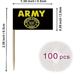 US Army Gold Crest Toothpick Flag Small Mini United States Military Cocktail Fruit Cupcakes Toppers Food Stick Flags Decorations,100 Pack