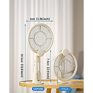 AICase 2 in 1 Foldable Portable Bug Zapper Racket,Rechargeable Fly Swatter with Trap Light,Compact Electric Zapper Indoor and Outdoor Use for Bedroom/Kitchen/Backyard/Porch…