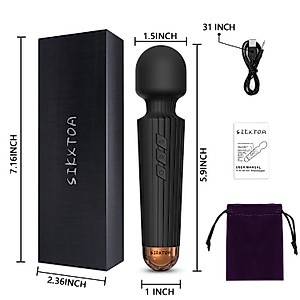 SIKXTOA Mini Vibrator, 8 Speeds 20 Patterns-G-Spot Cordless Wand Massager, Clitoral Stimulator, Dildo, Sex Toys, Rechargeable Handheld Powerful Silent Waterproof Female Adult Toys (Stripe Black)